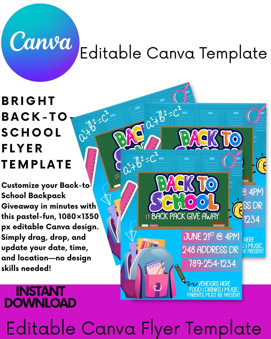Bright Back-to-school Backpack Giveaway Flyer Template - Etsy