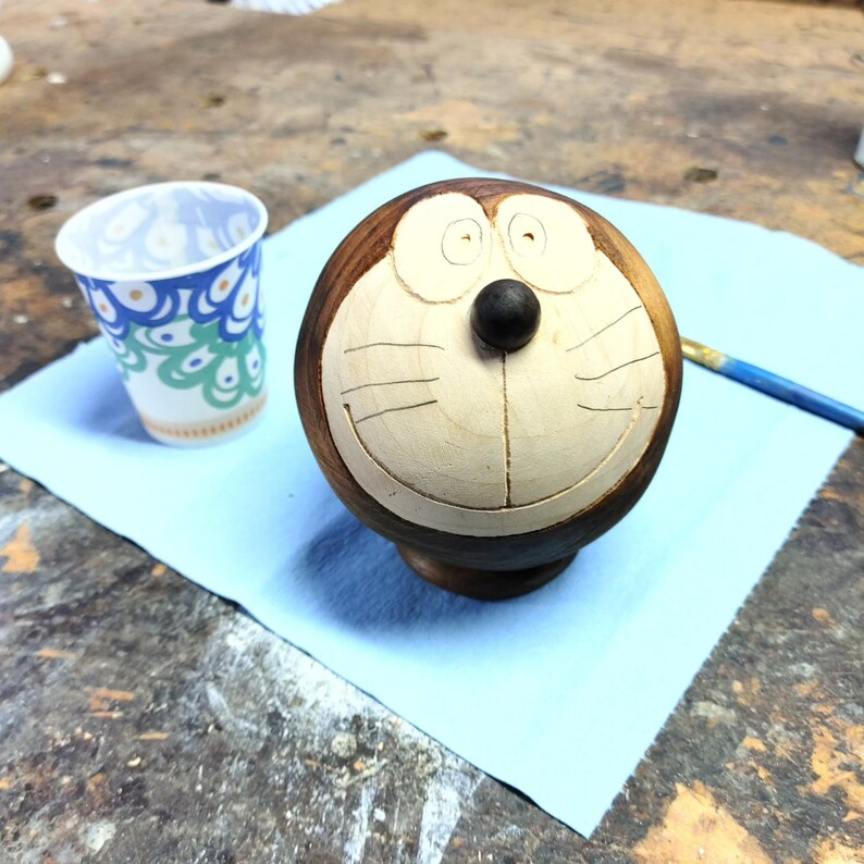 Hand Turned Wooden Doraemon Head - Etsy