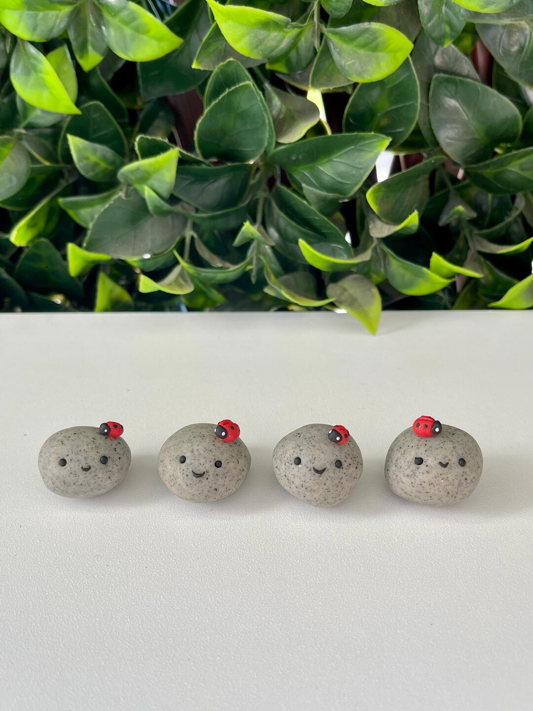 Kawaii Cute Happy Rock Buddy Figurine - Ladybug, Handmade Polymer Clay ...