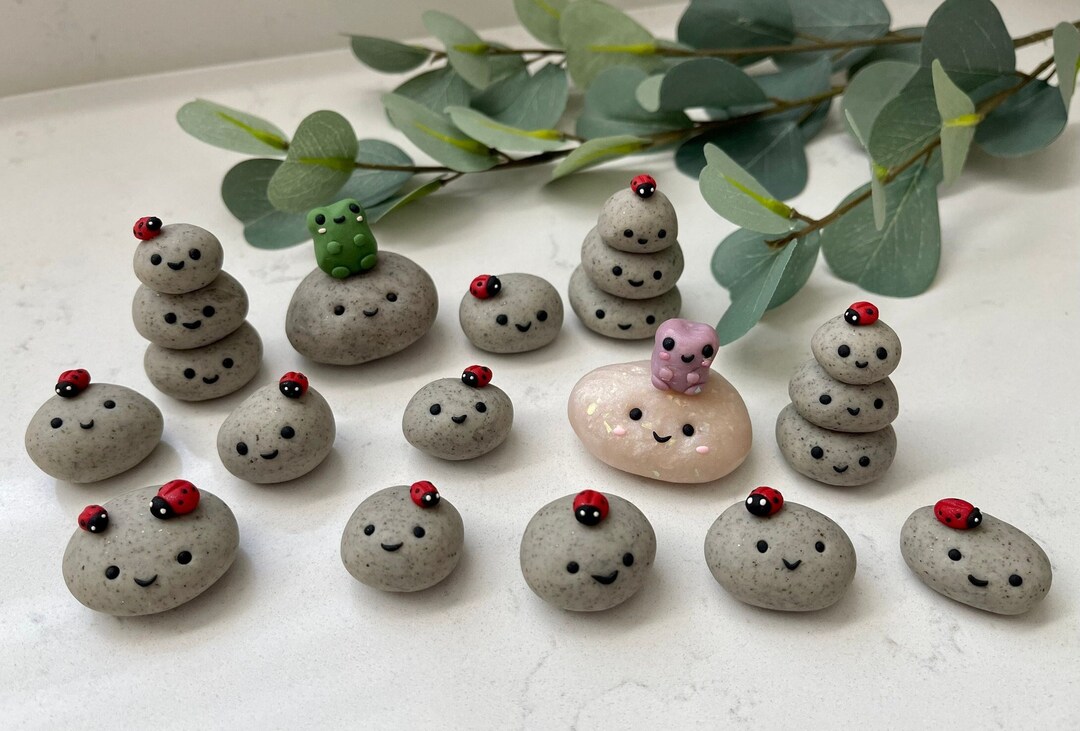 Kawaii Cute Happy Rock Buddy Figurine Ladybug and Frog - Etsy