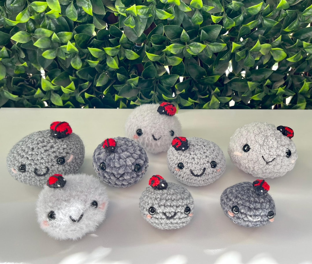 Kawaii Cute Rock Buddy With Ladybug Amigurumi - Handmade Crochet ...
