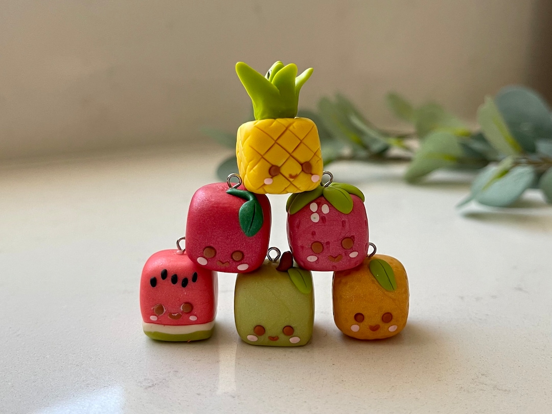 Kawaii Cute Fruit Cube Charm, Handmade Polymer Clay Accessory, Unique ...