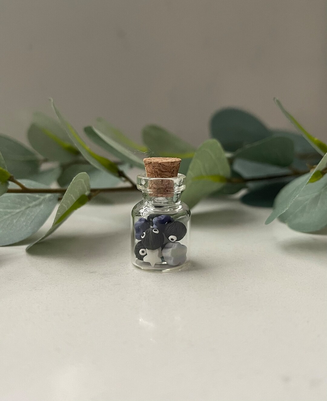 Kawaii Cute Soot Sprites Polymer Clay Glass Bottle, Handmade Miniature ...