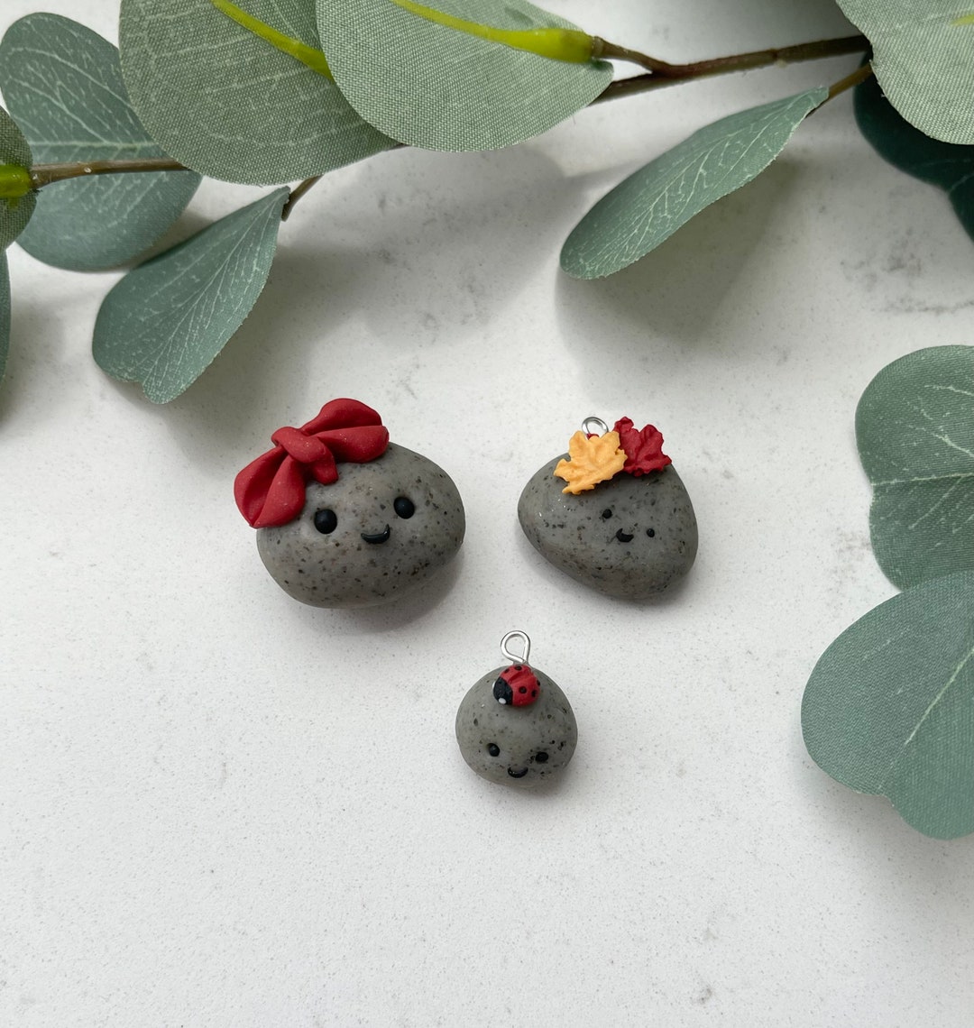 Kawaii Cute Rock Buddy Polymer Clay Charm, Handmade Animal Accessory ...