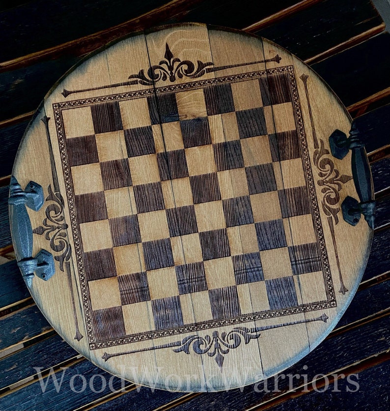 Barrel Lid Chessboard, Checkers Board, Engraved Board Game, Engraved ...