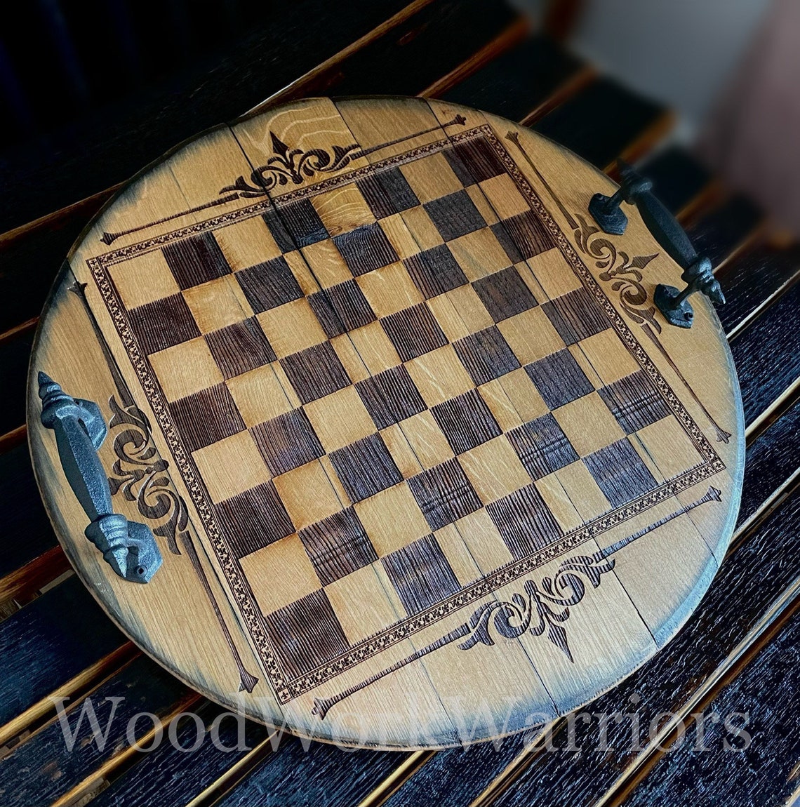 Barrel Lid Chessboard, Checkers Board, Engraved Board Game, Engraved ...