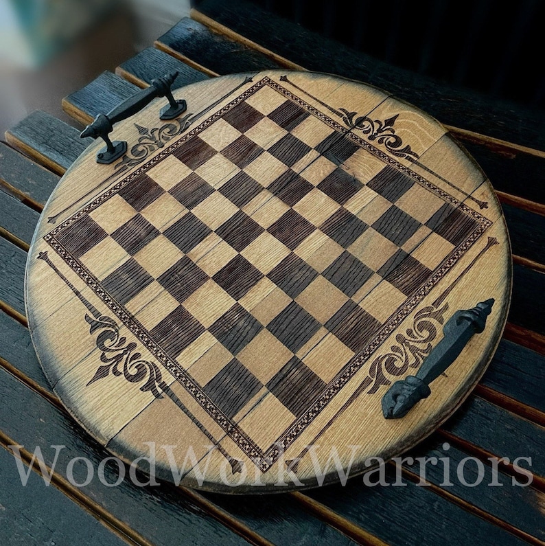 Barrel Lid Chessboard Checkers Board Engraved Board Game - Etsy