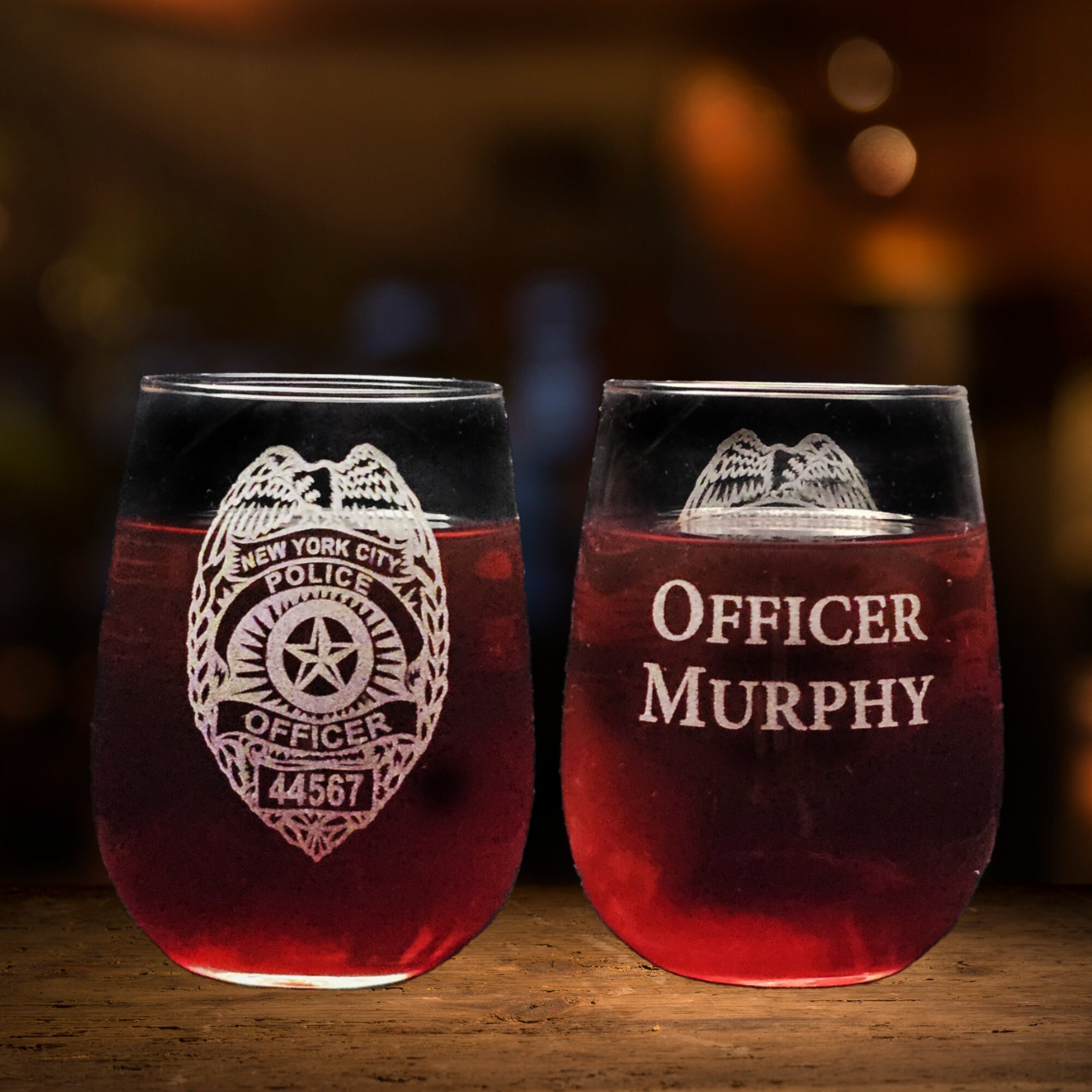Personalized Police Badge Wine Glass: Engraved Gift for Officers - Etsy