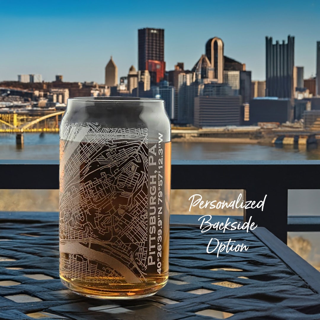 Pittsburgh Street Map Etched 16 Oz Can Glass Includes University of ...