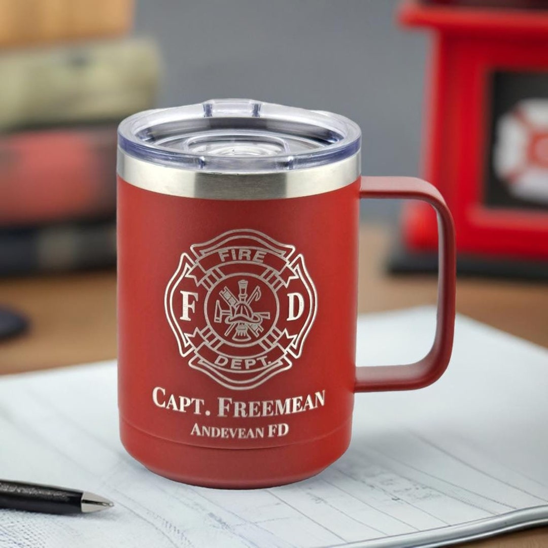 Personalized Firefighter 15oz Stainless Steel Mug With Maltese Cross ...