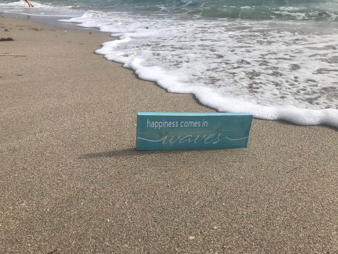 Mini Happiness comes in Waves sign Beach Decor Beach Sign | Etsy