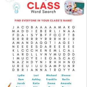 Customizable Class Word Search for Students and Teachers Fun Classroom ...