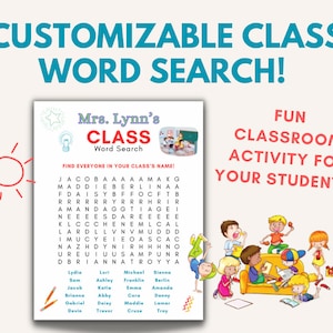 Customizable Class Word Search for Students and Teachers Fun Classroom ...