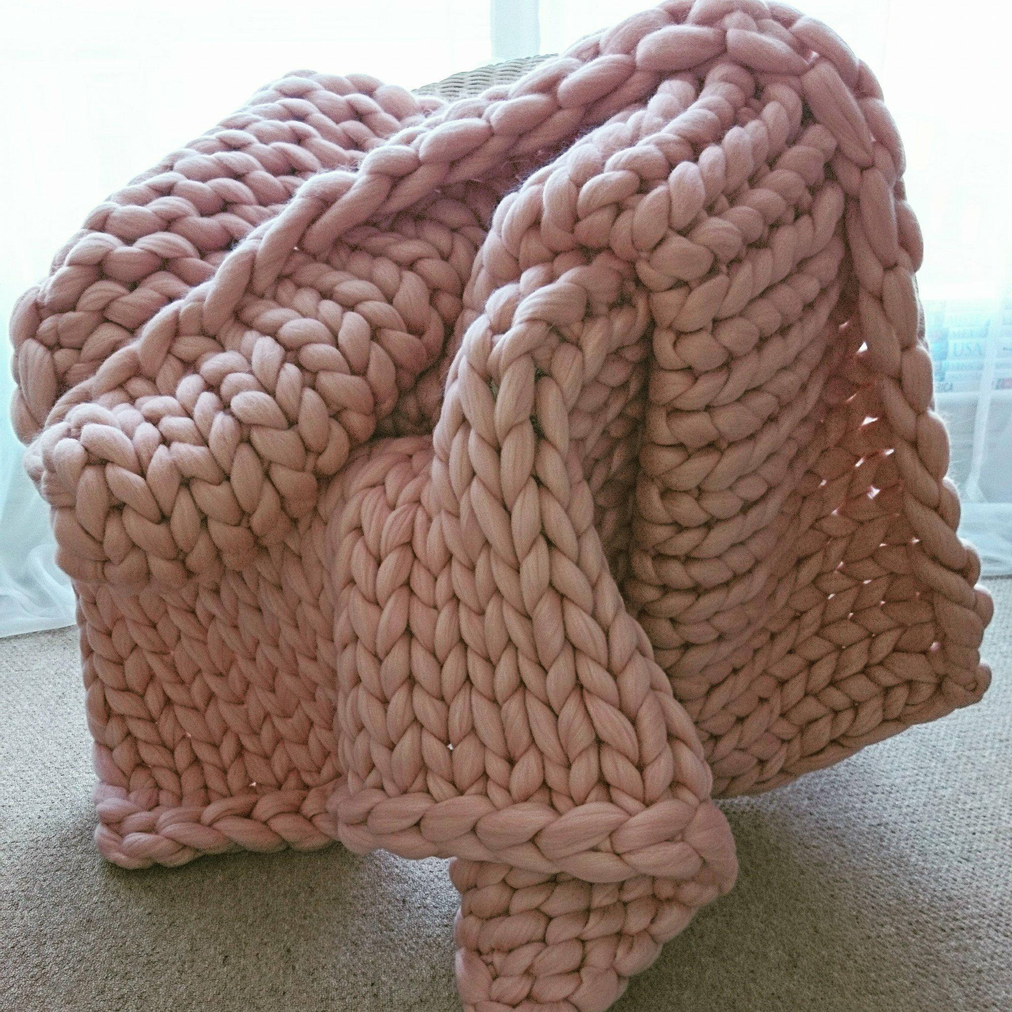 Chunky Merino 100%wool Handmade Blanket, Giant Yarn, Huge Stitch Size ...
