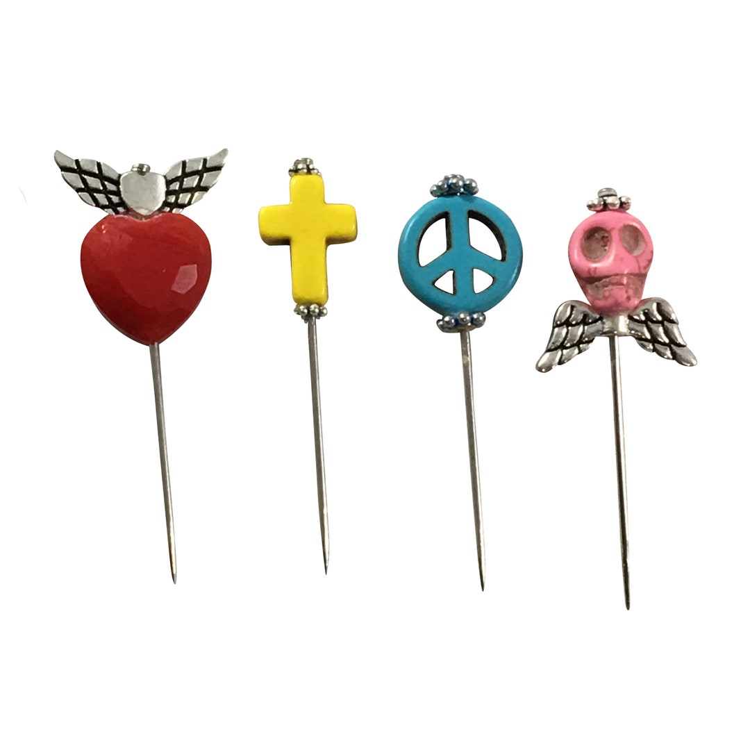4 Voodoo Pins Heart Skull Angel Cross Needles - Etsy