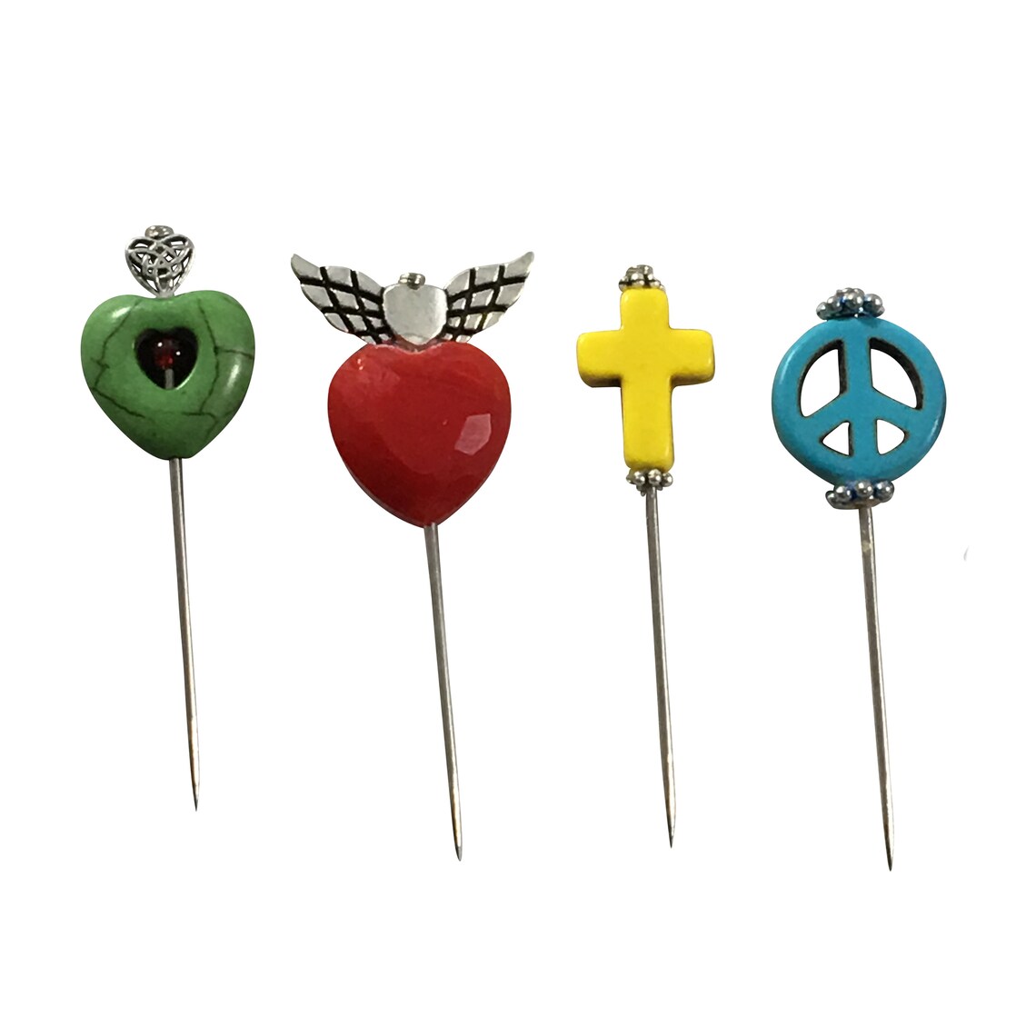 4 Voodoo Pins Heart Skull Angel Cross Needles - Etsy