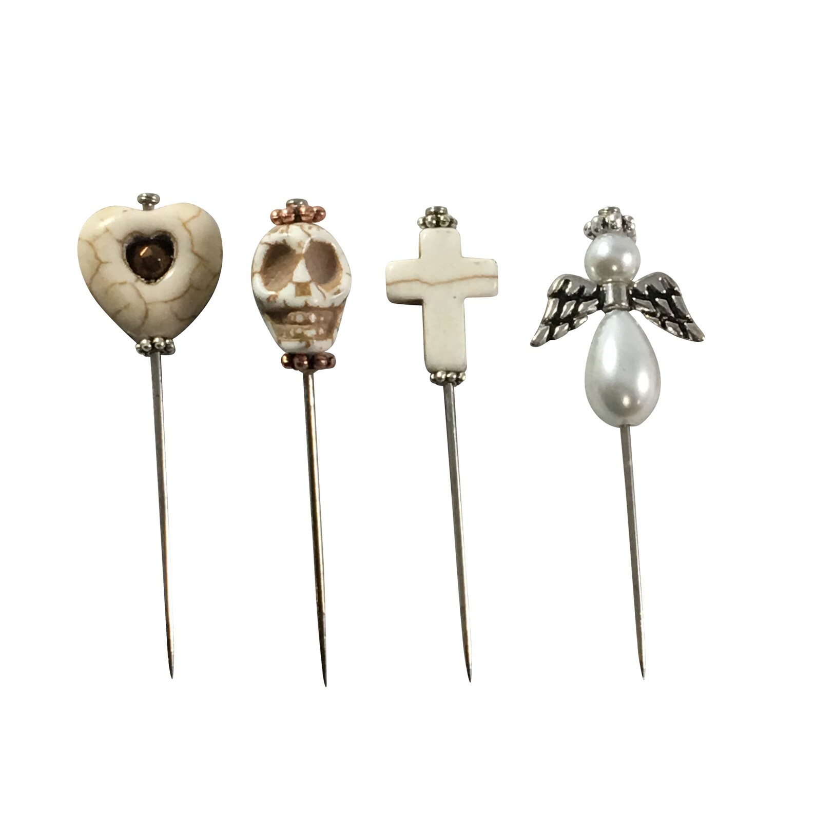 4 Voodoo Pins Heart Skull Angel Cross Needles - Etsy
