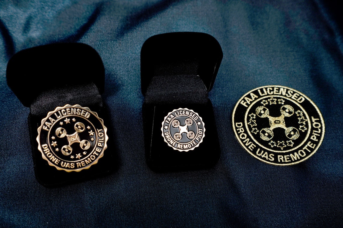 Set of 3 GOLD Color Large, Small Drone Accessories Badge Pin and Patch ...