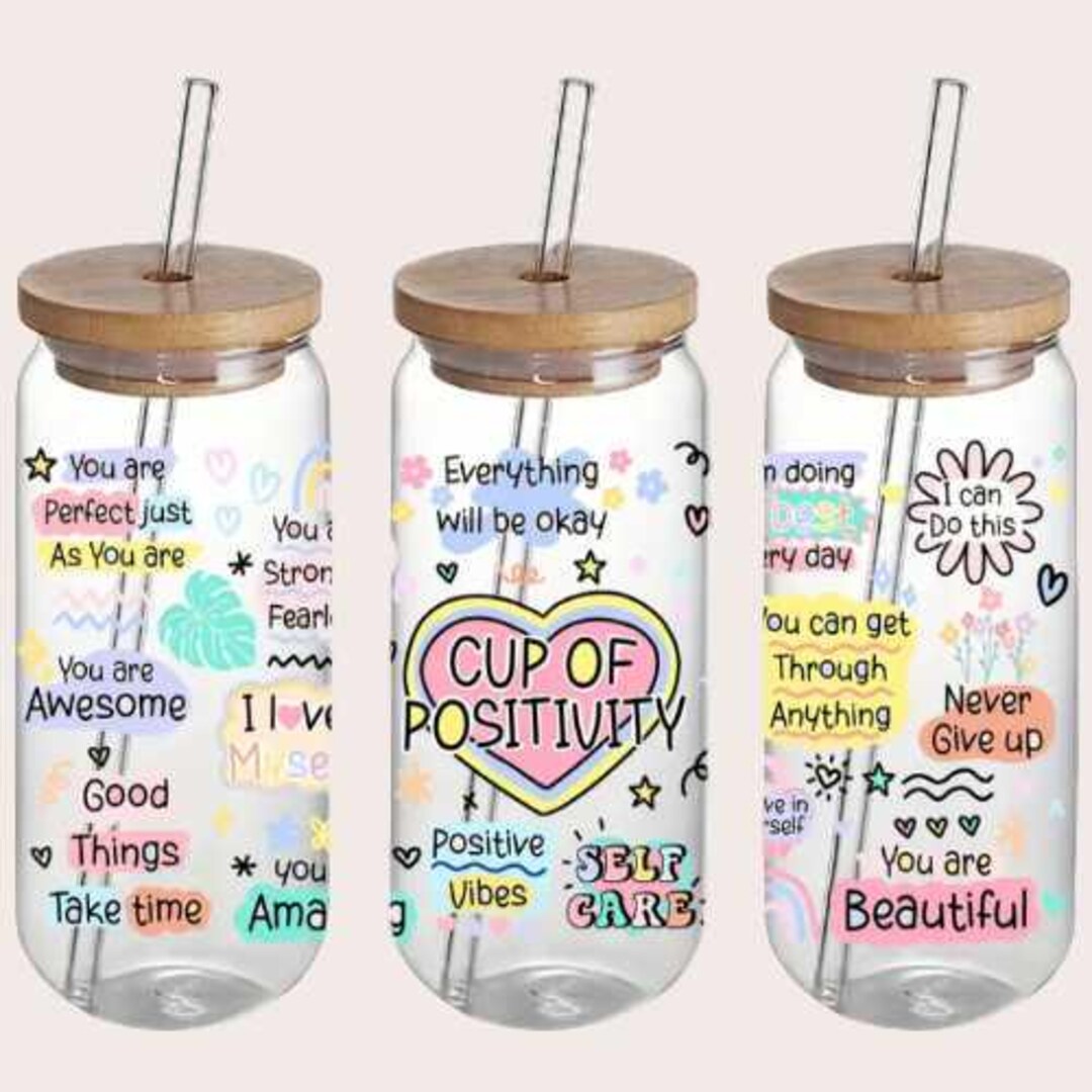 Cup of Positivity Glass Can - Etsy