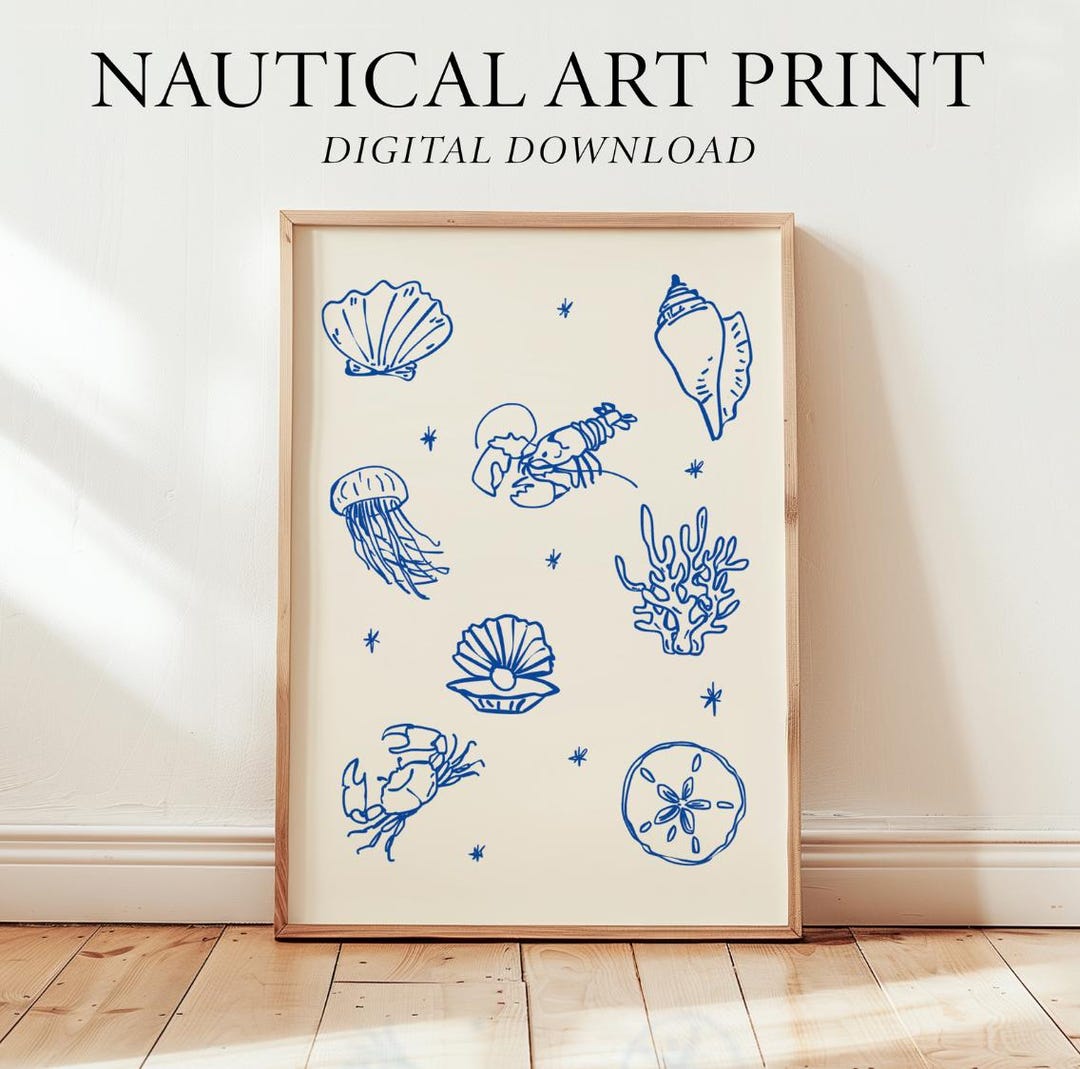 Custom Hand Drawn Nautical Sea Creature Print, Custom Home Decor, Ocean ...