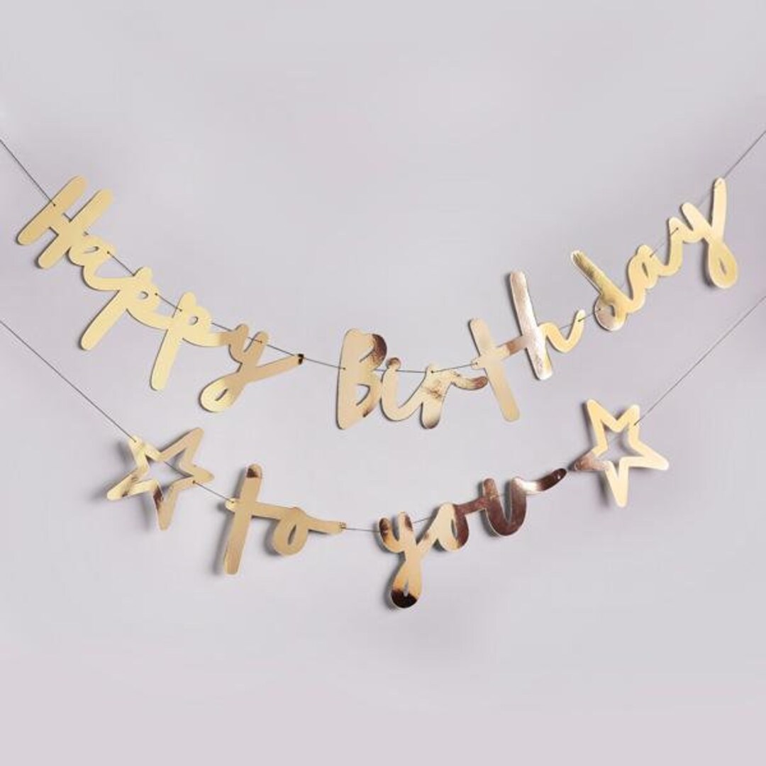 Gold Happy Birthday Banner, Gold Birthday Bunting, Gold Birthday Party ...