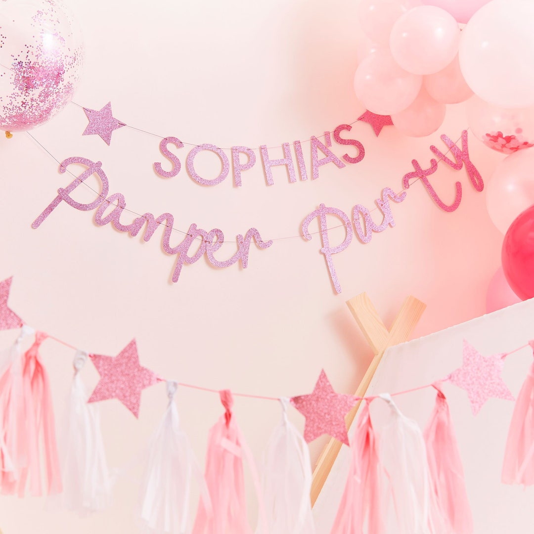 Personalised Party Banner Pink Glitter Personalised Pamper - Etsy