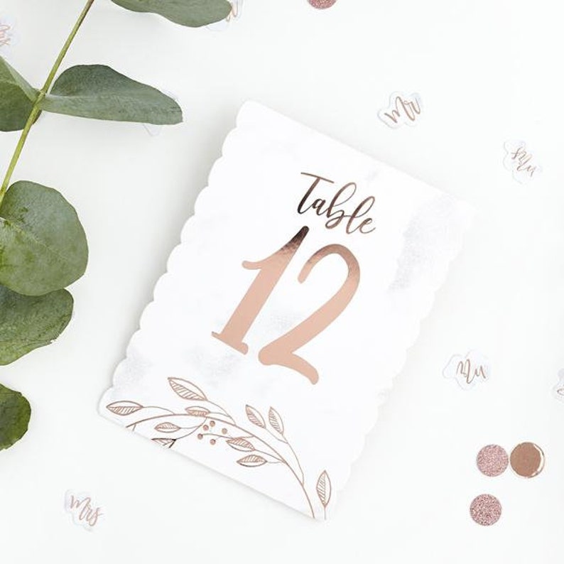 Rose Gold Foil Wedding Table Numbers: Script Tent Cards (1-12) - Etsy