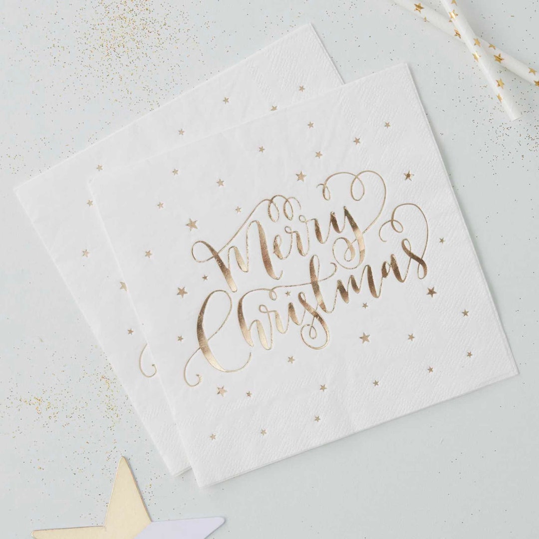 20 Gold Merry Christmas Christmas Napkins, Christmas Tableware, Festive ...