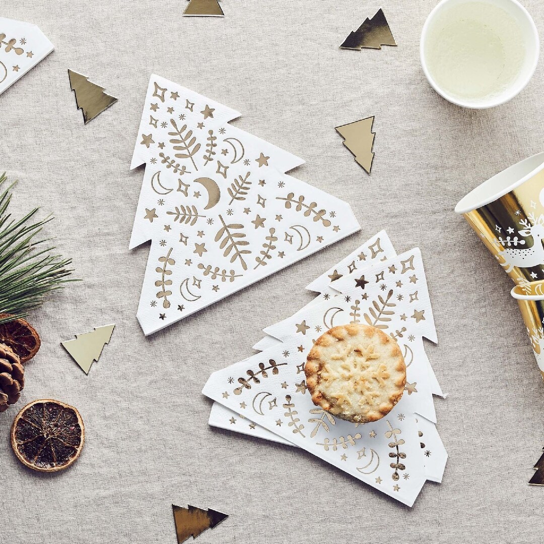 Christmas Tree Shaped Gold Foil Paper Napkins Christmas Party Napkins ...