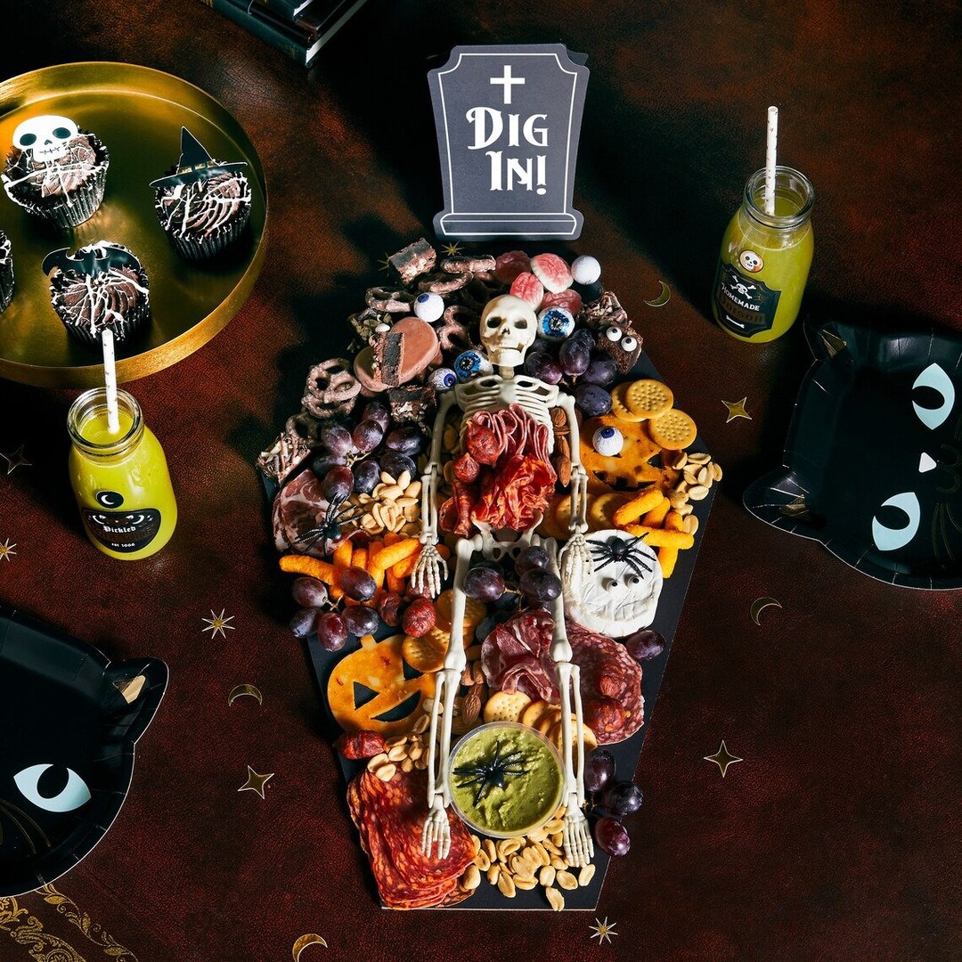 Black Coffin Grazing Board With Card Sign, Halloween Table Centrepiece ...