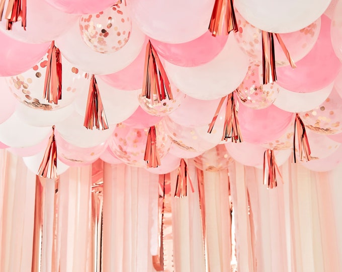 Ceiling Balloons, Rose Gold Ceiling Balloons With Tassels, Wedding ...