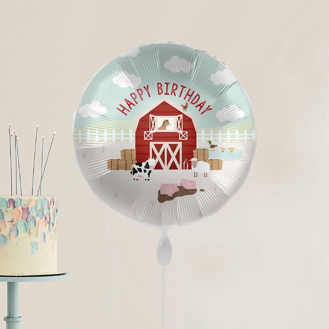 Happy Birthday Farm Party Balloon, Farm Animals Birthday Party ...