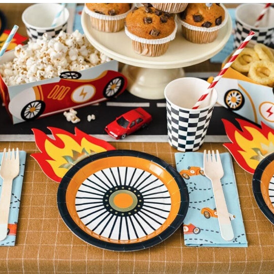 Race Car Party Tableware: Wheel Plates, Checkered Cups, Car Napkins - Etsy