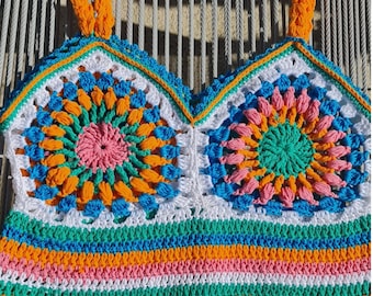 Handmade Crochet Top, Summer Crop Top, Granny Square Crop Top, Festival ...