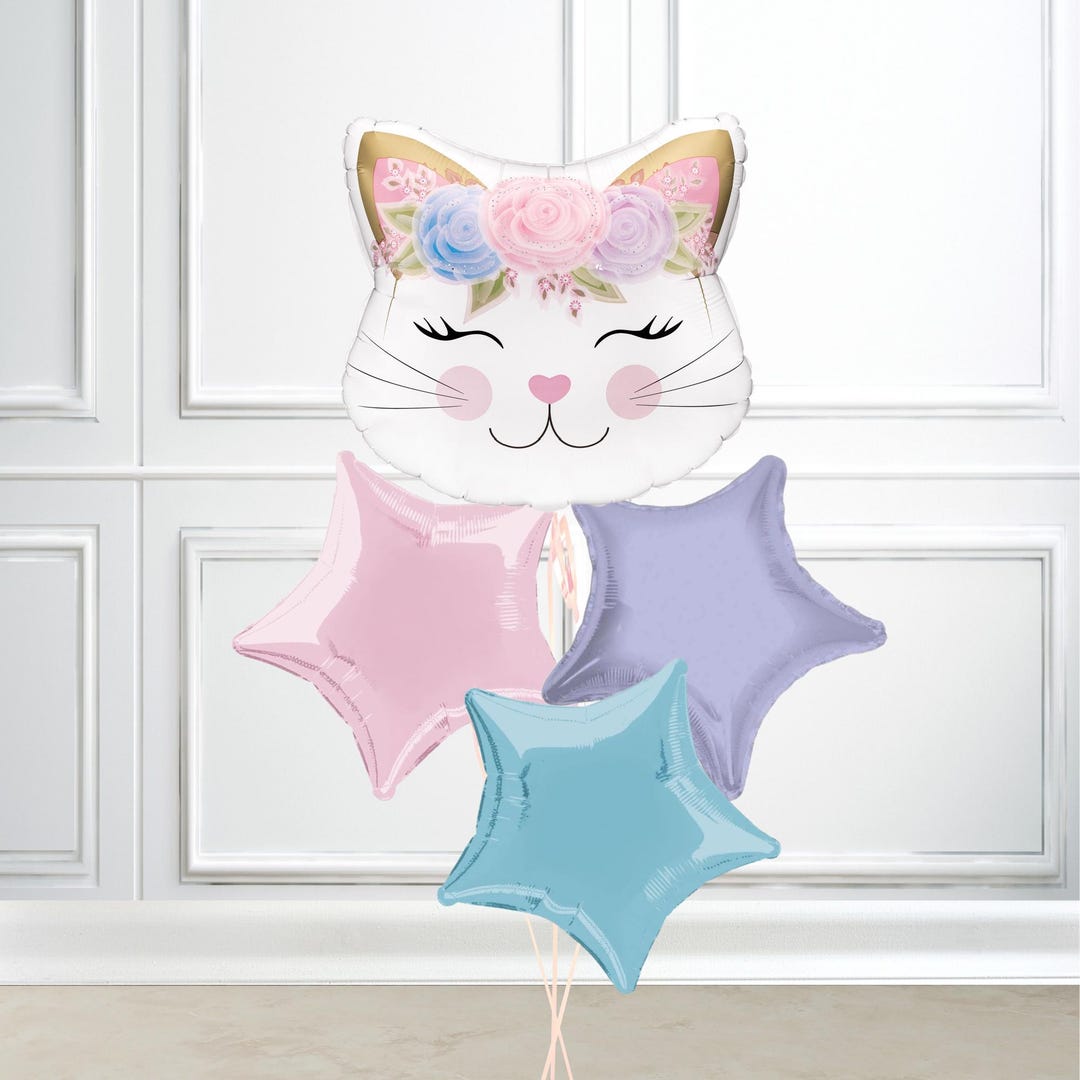 Floral Kitten Holographic Foil Balloon Set, Balloon for Cat Lovers ...