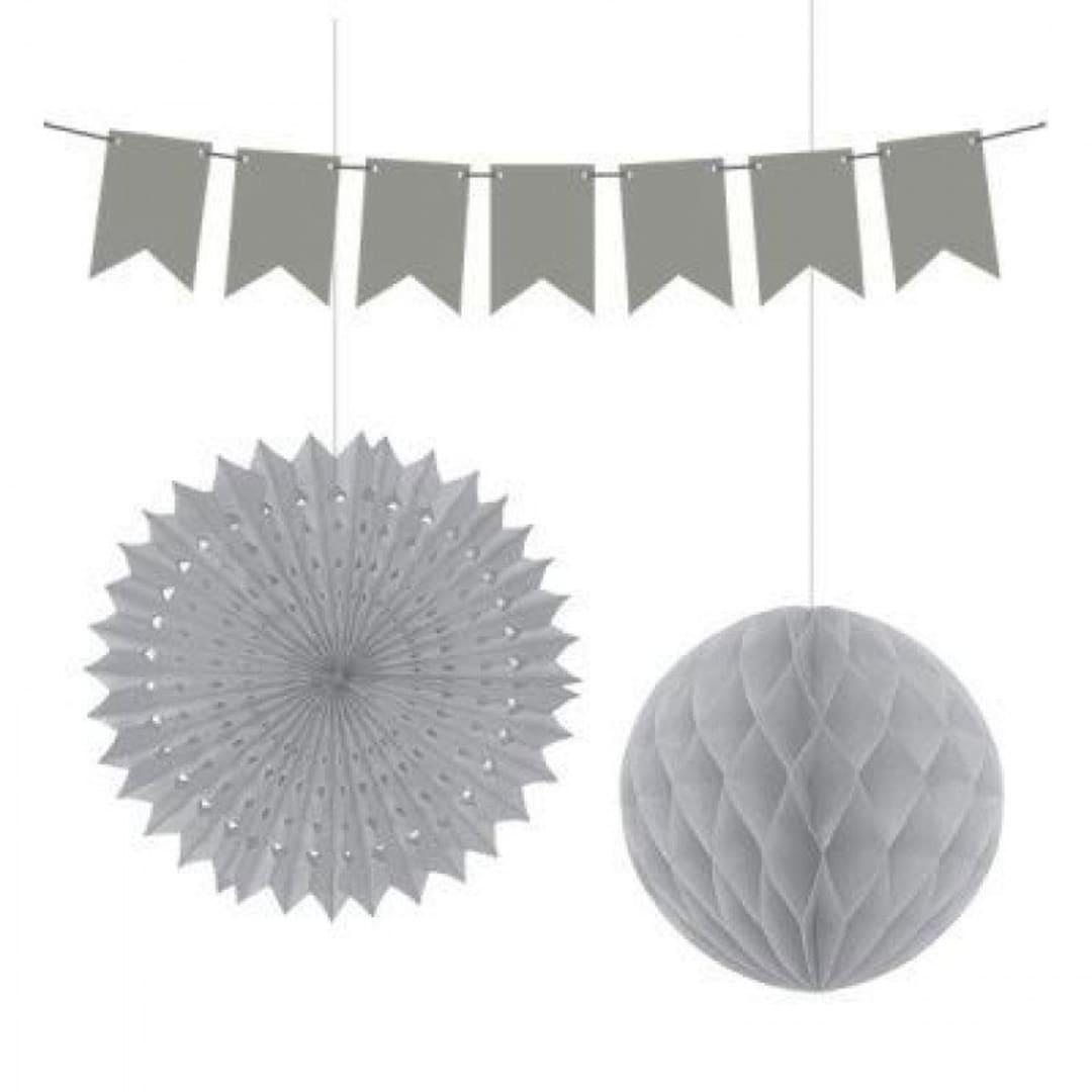 Gray Party Decorations Set, Honeycomb Fan, Flag Banner - Etsy