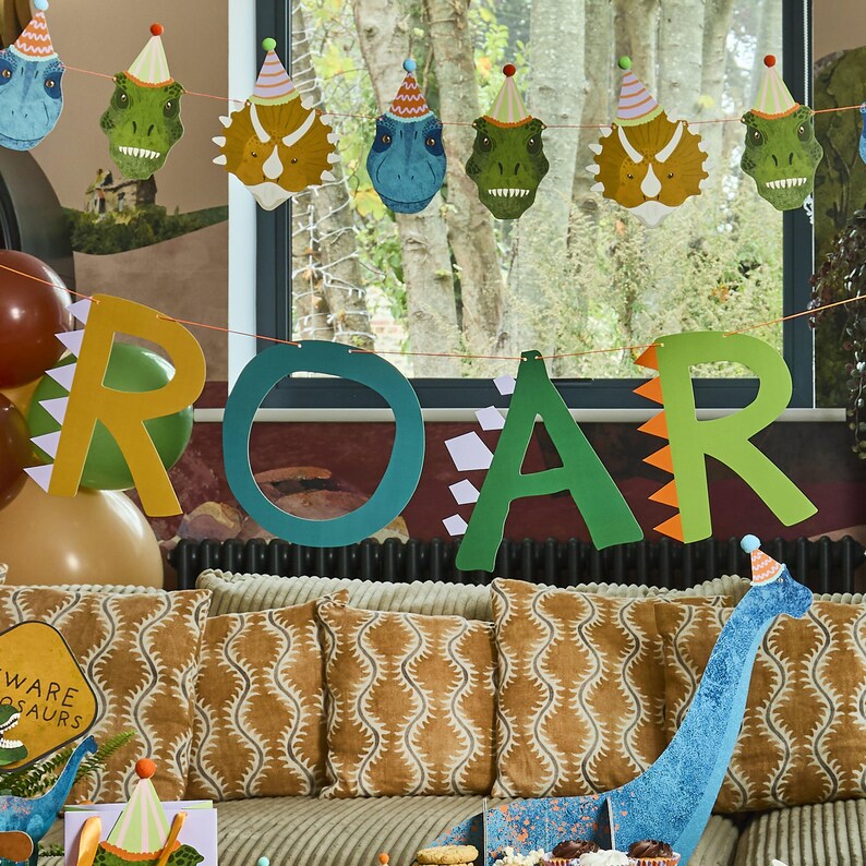 Roar Dinosaur Card Banner, Dinosaur Birthday Bunting, Kids Dino Theme ...