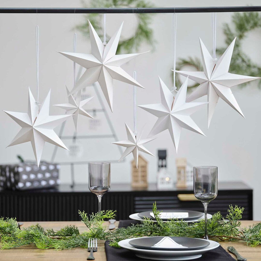 6 White Paper Stars Hanging Christmas Decoration, Christmas Decorations ...