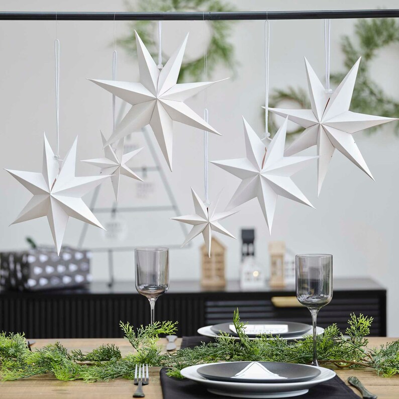 6 White Paper Stars Hanging Christmas Decoration Christmas - Etsy
