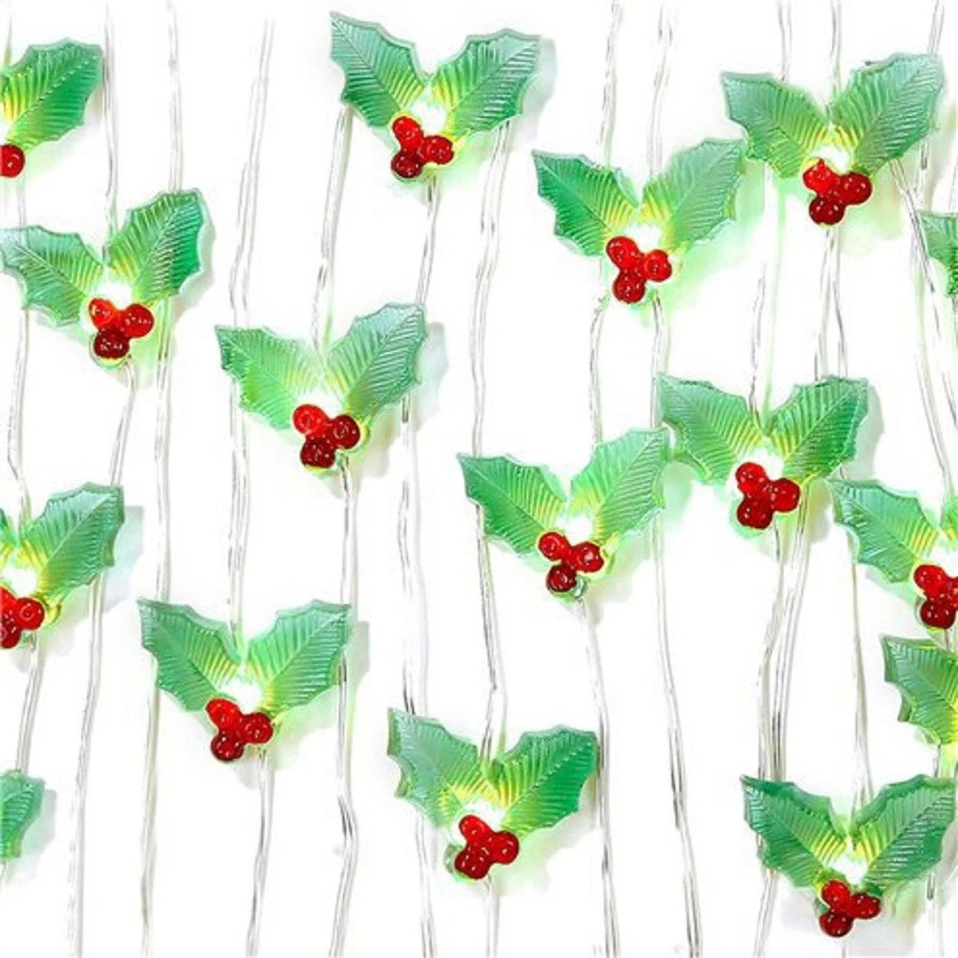 Green Holly String Lights 3m Christmas Table Decoration Holly Berry ...