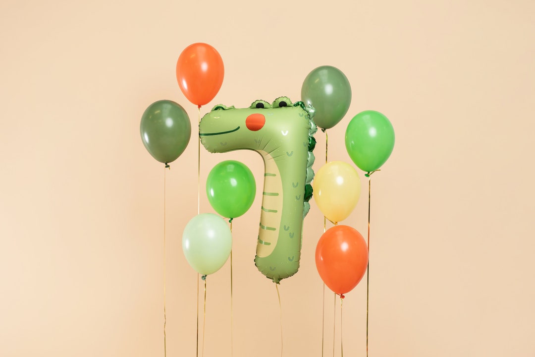Animal Number 7 Balloon, Crocodile Foil Balloon Number 7, Birthday ...