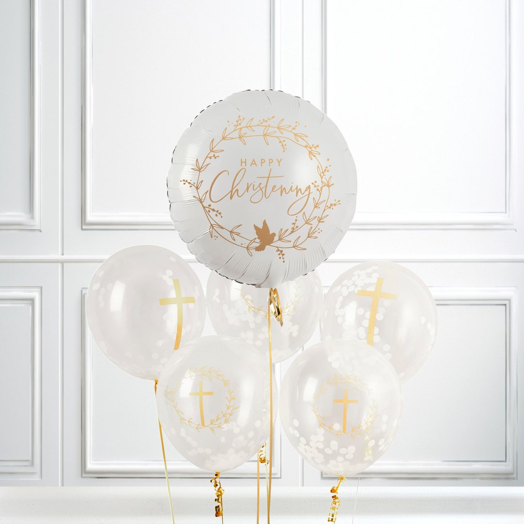 Happy Christening Balloon Set, Christening, Baptism Cross Confetti ...