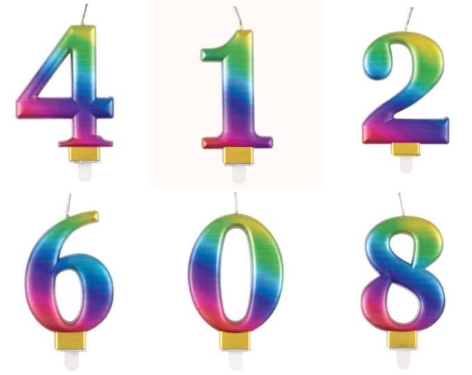 Rainbow Number Birthday Candle, Number Candles, 0,1,2,3,4,5,6,7,8,9 ...