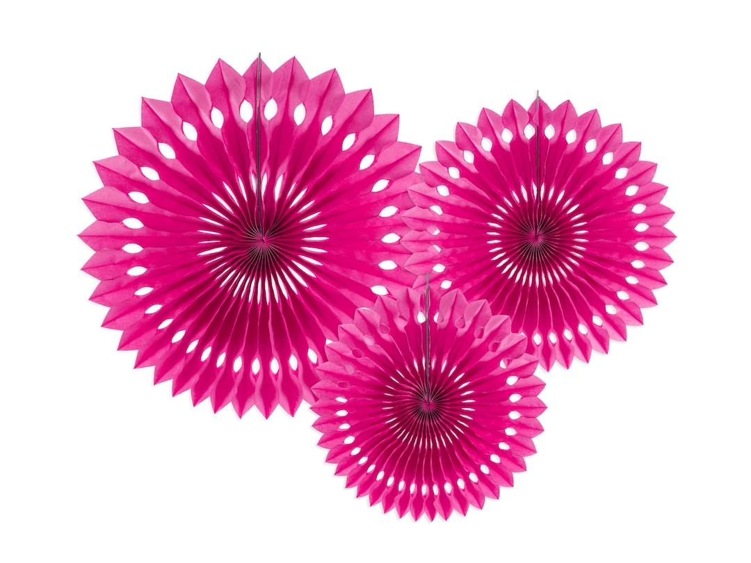 3 Fuchsia Tissue Paper Rosettes, Party Wall Decor, Bright Pink Hanging ...