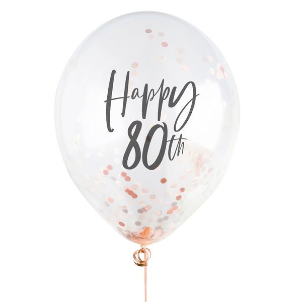 80th Birthday Rose Gold Confetti Balloons | Set of 5 Elegant Milestone ...