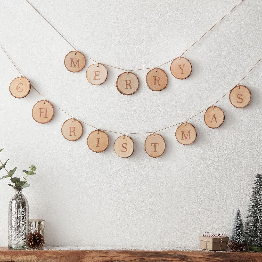 Merry Christmas Wooden Bunting, Christmas Decorations, Merry Christmas ...