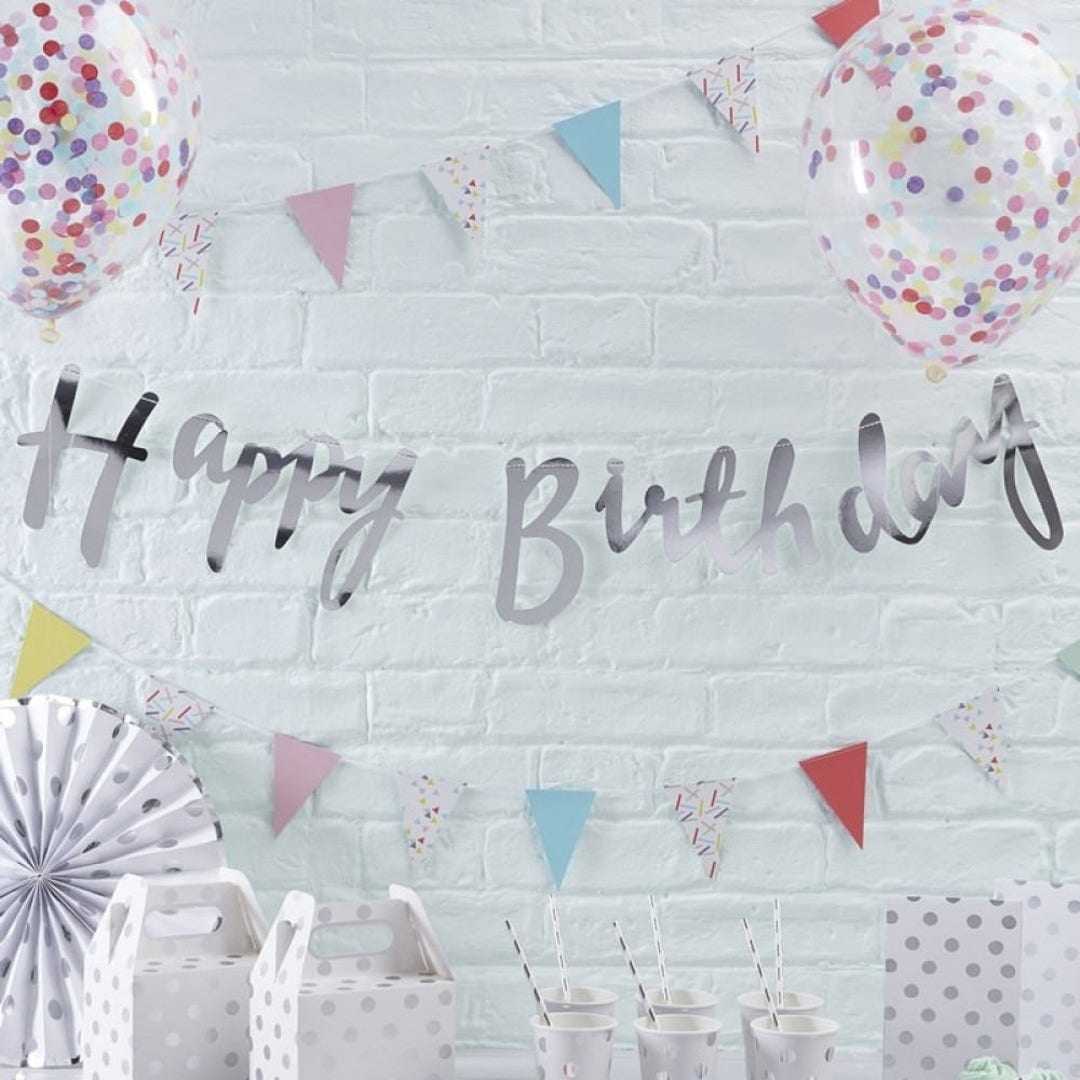 Silver Happy Birthday Bunting, Birthday Bunting, Birthday Decoration ...