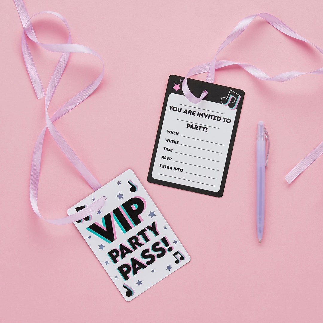 10 VIP Pass Party Invitations, Birthday Invitation Cards, Disco Theme ...