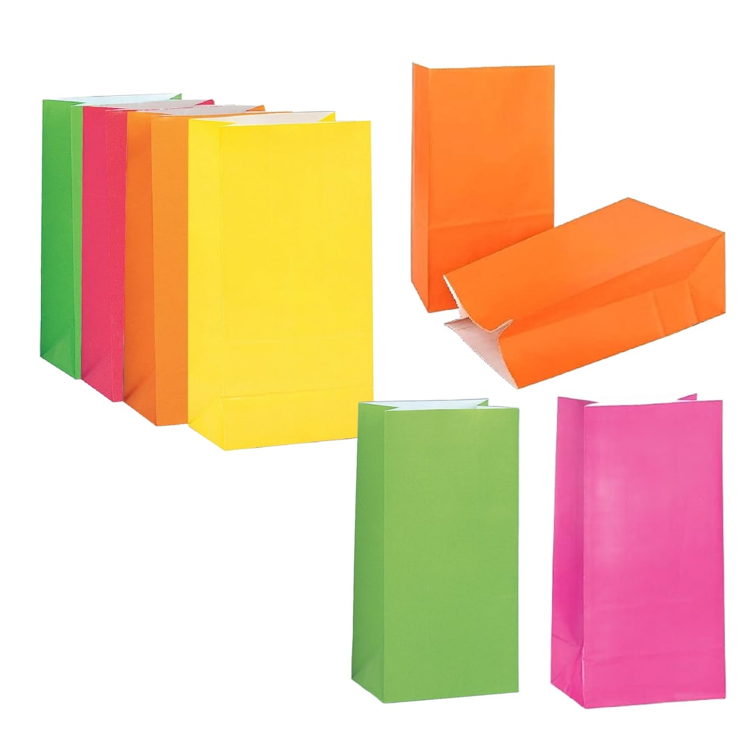10 Assorted Neon Coloured Paper Party Bags, Party Bags, Party Favour ...