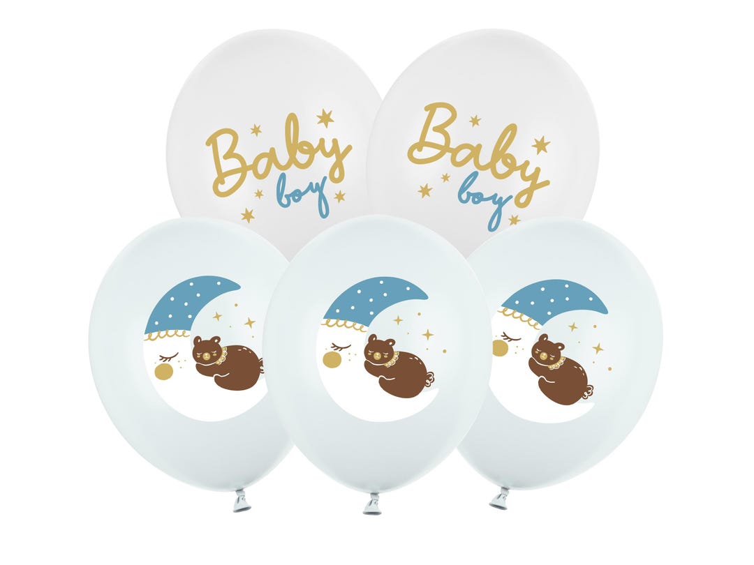 6 Baby Boy Latex Balloons, Teddy Bear Sitting on the Moon Balloons ...
